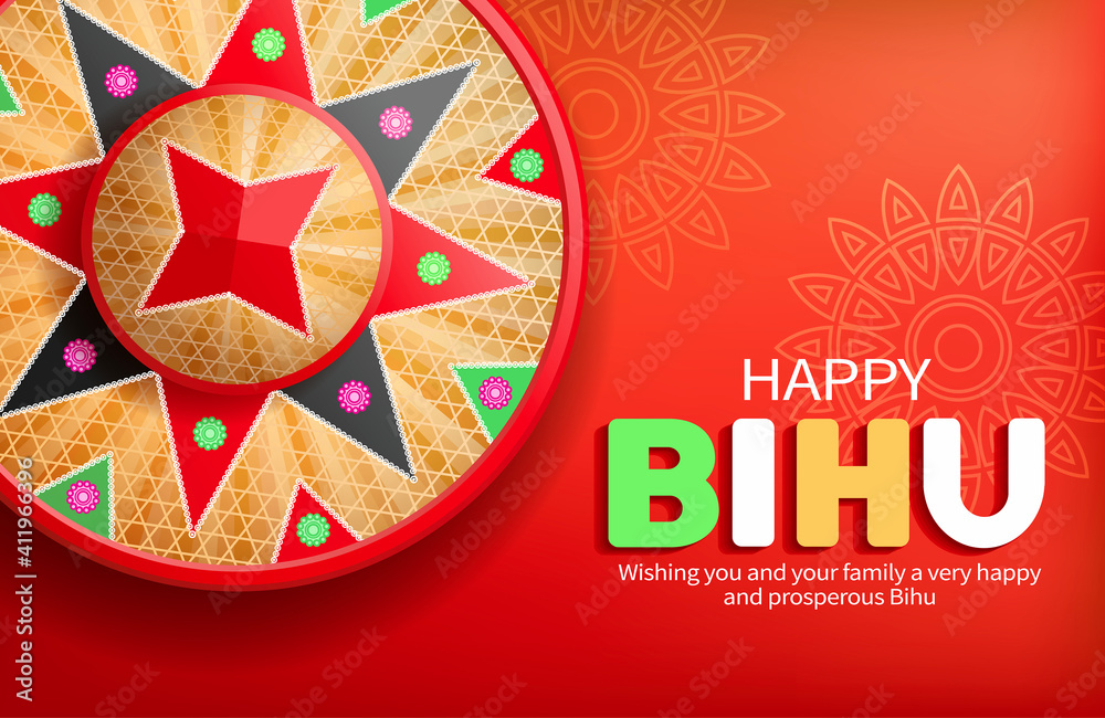 Greeting background with japi (traditional bamboo hat) for North Indian ...