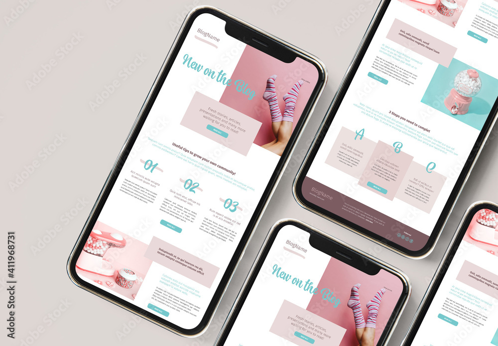 Blog Email Newsletter with Tourqoise and Pink Accents Stock Template ...