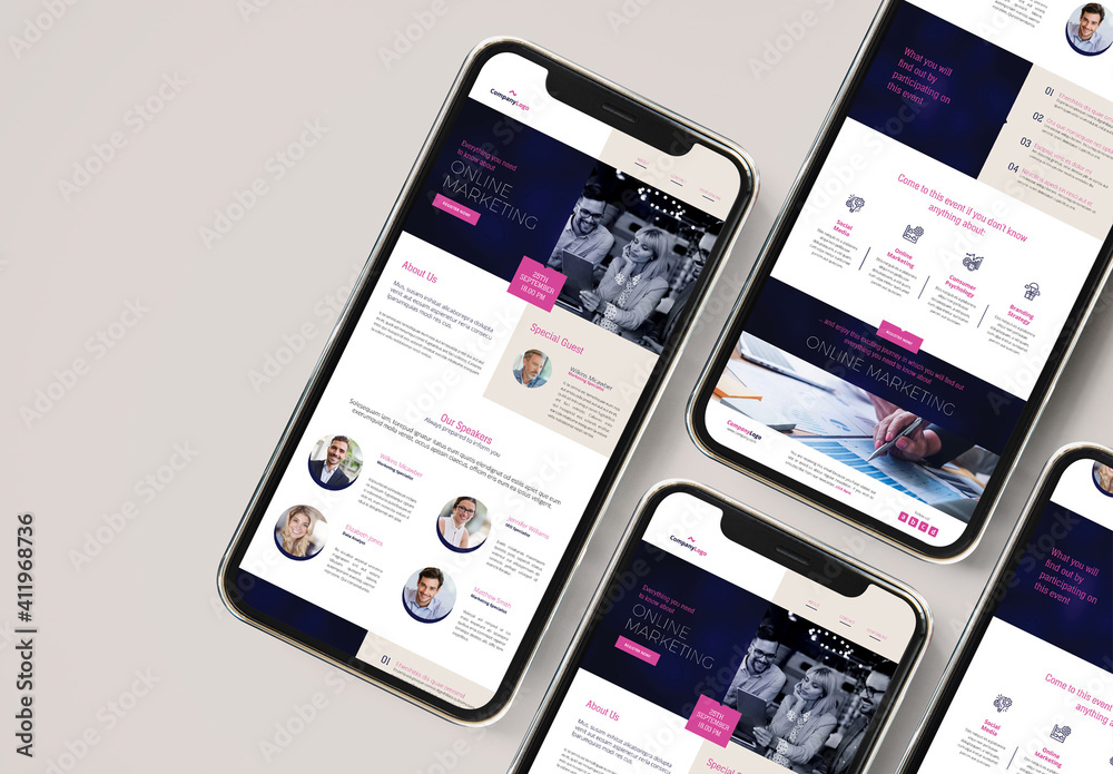 Webinar Email Newsletter with Blue and Magenta Accents Stock Template ...