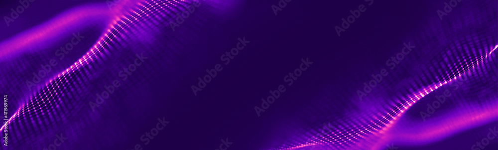 Futuristic wave. Purple technology light neon background. Digital ...