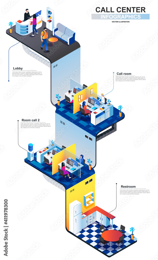 Call center modern isometric infographics. 3d isometry graphic design ...