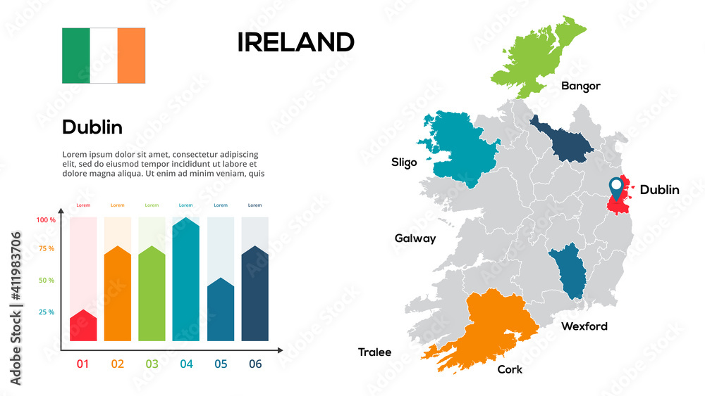 Ireland map. Vector image of a global map in the form of regions of ...