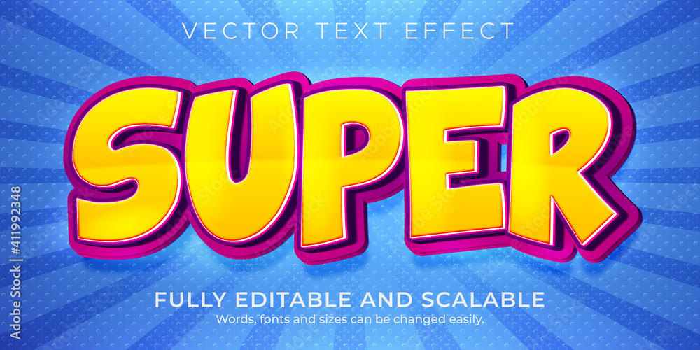Cartoon super text effect, editable comic and funny text style Stock ...