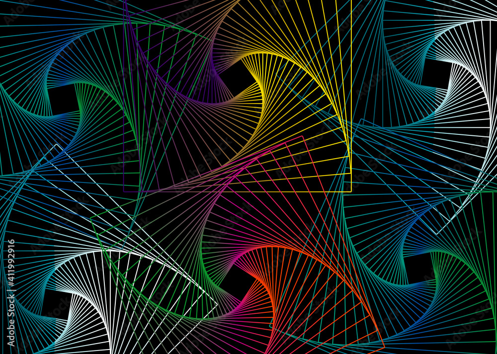 Moving colorful spiral lines of abstract black background. Fractal ...