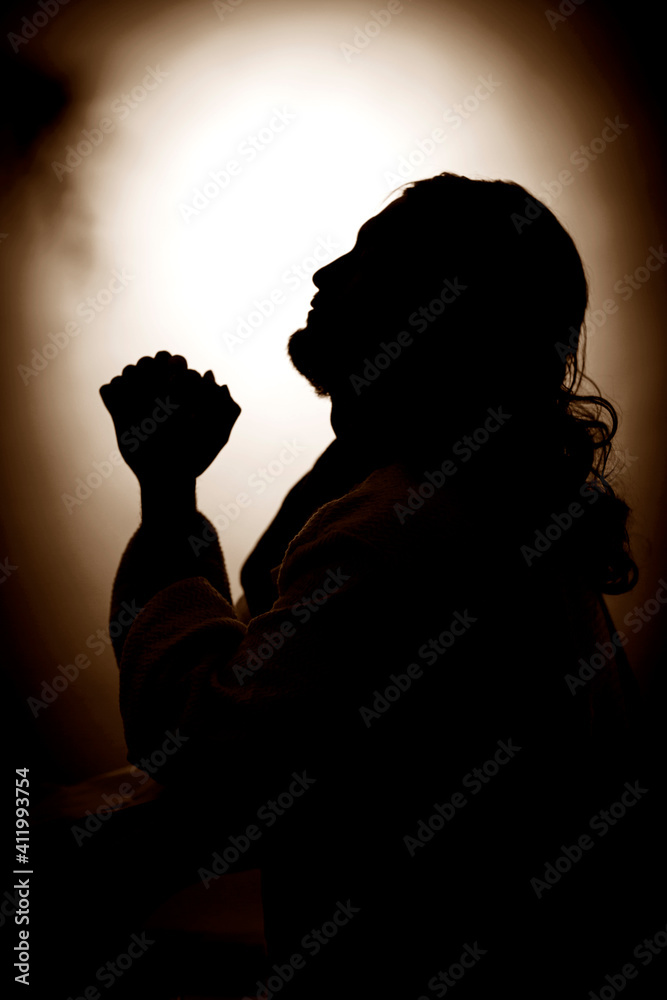 Jesus Christ praying at night Stock Photo | Adobe Stock