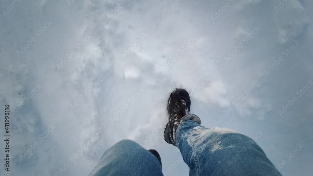 Vidéo Stock Winter Walk Pov Hiking Scene With Legs in High Snow ...