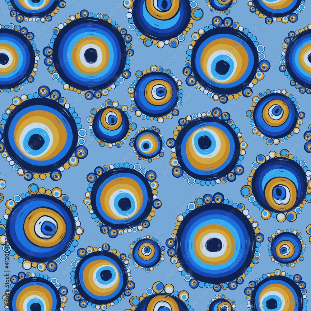 Evil Turkish eyes doodle drawing seamless pattern.Different shapes.Free ...