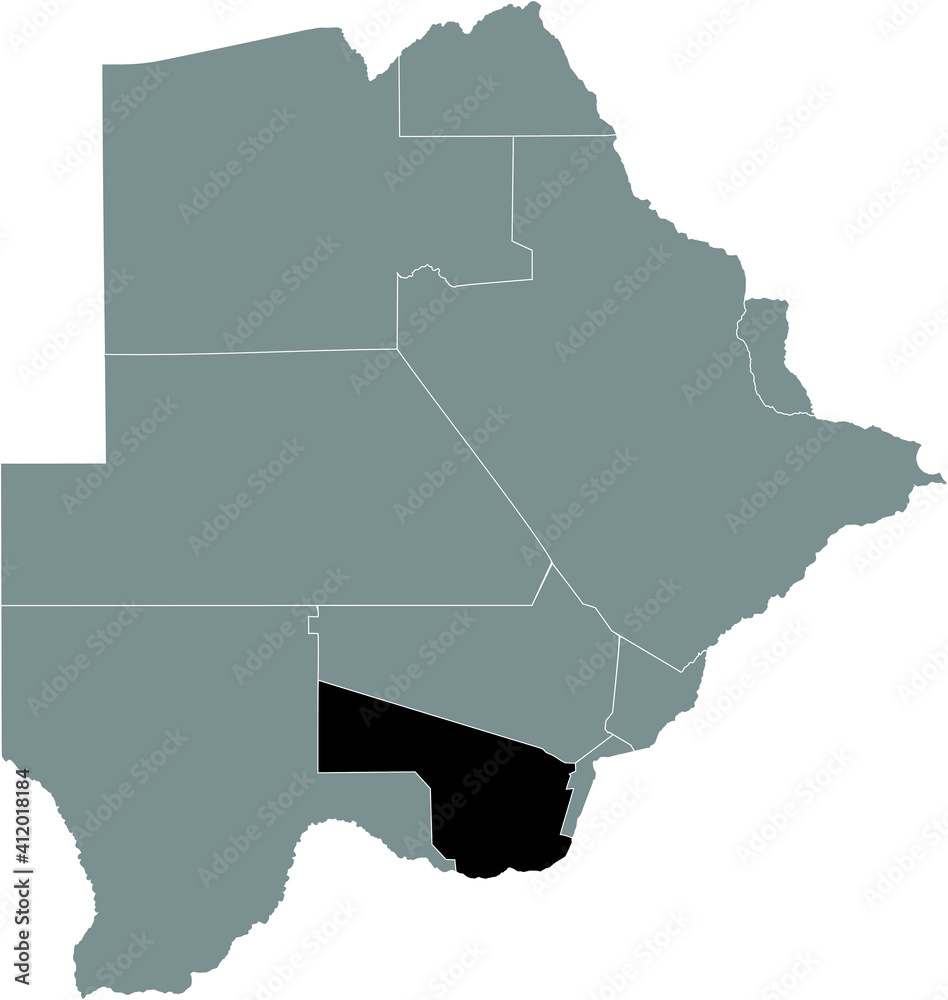 Black location map of the Botswanan Southern district inside gray map ...