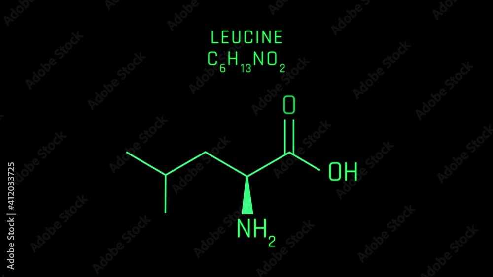 Leucine Molecular Structure Symbol Neon Animation on black background ...