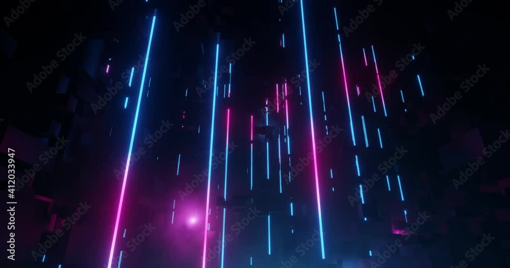 Neon Pillars in City with Light Tech Digital effect. Bright Pink and ...
