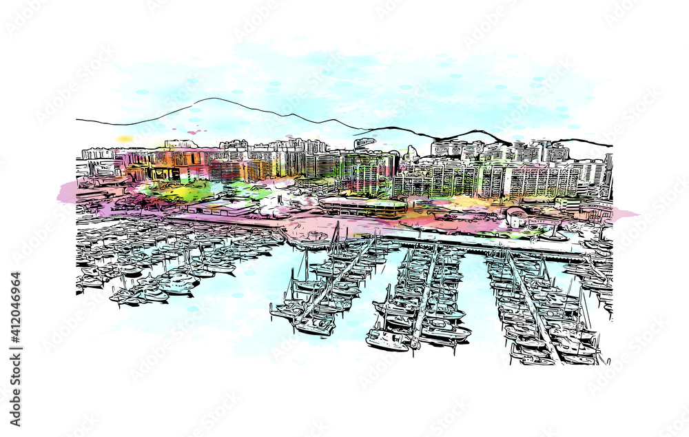 Building view with landmark of Busan is the city in South Korea ...