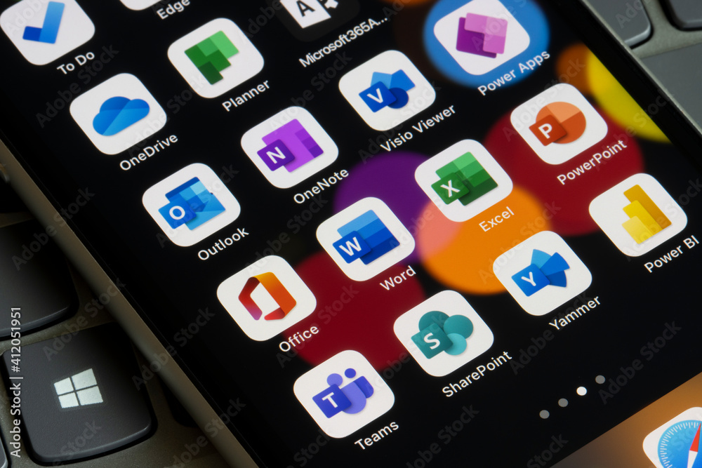 Portland, OR, USA - Feb 8, 2021: Microsoft 365 apps are seen on an ...