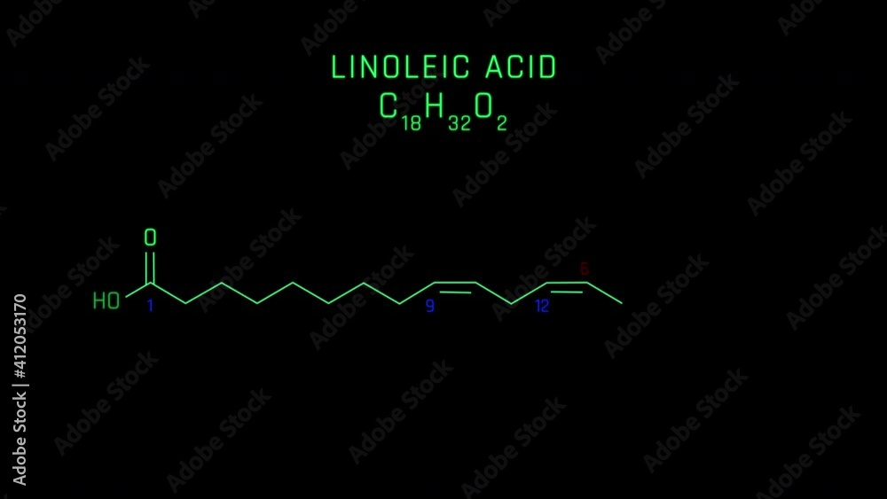 Linoleic Acid Molecular Structure Symbol Neon Animation on black ...