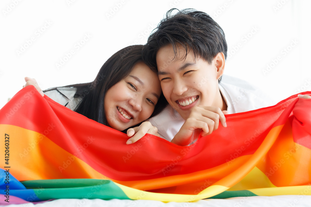 LGBTQ couple lovers, a handsome girl as a man or butch femme girl ...