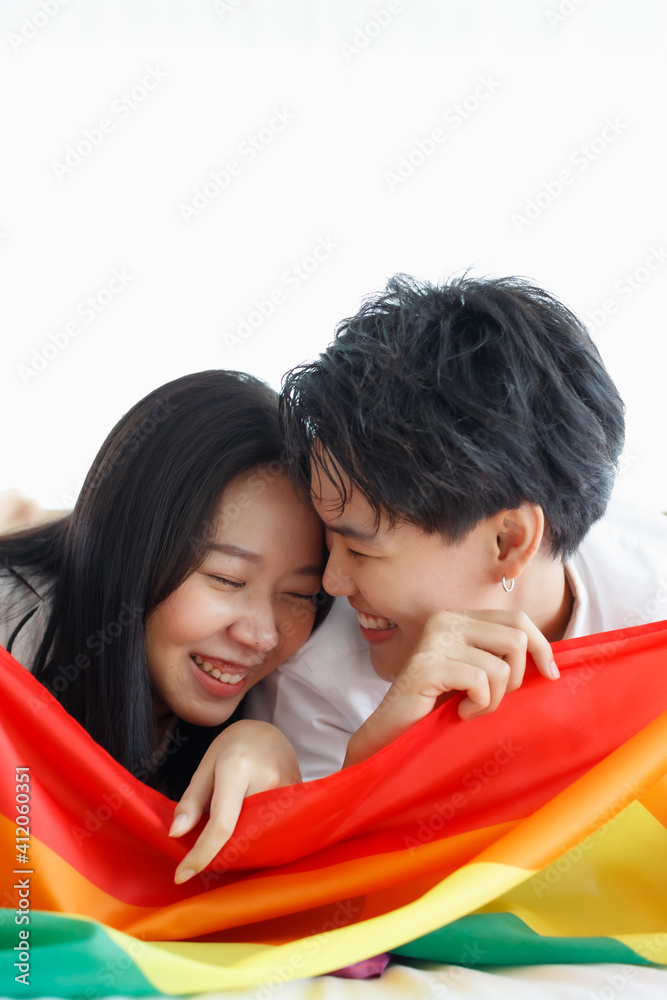LGBTQ couple lovers, a handsome girl as a man or butch femme girl ...