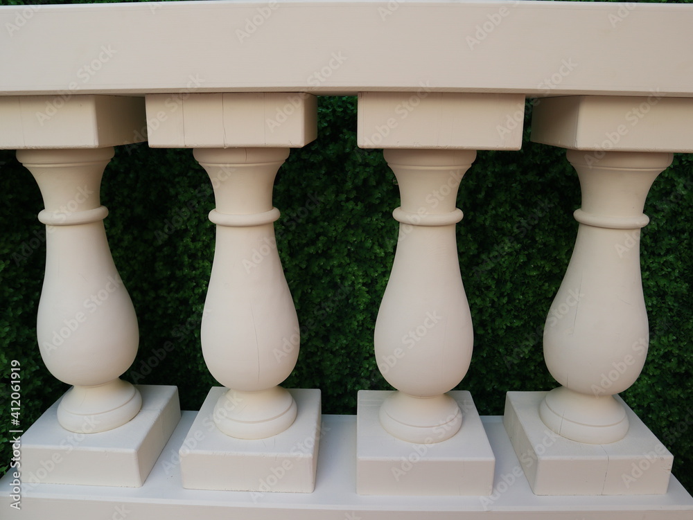 white marble columns in the garden design for elegant lifestyle Stock ...