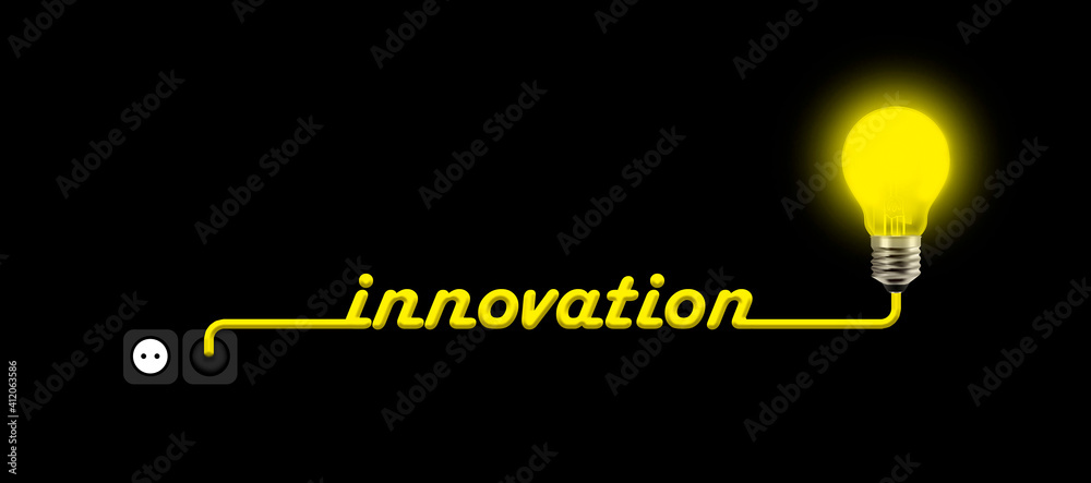 Light-bulb Innovation concept, black background banner, made by yellow ...