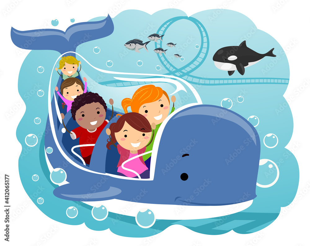 Stickman Kids Underwater Theme Park Illustration Stock Vector | Adobe Stock