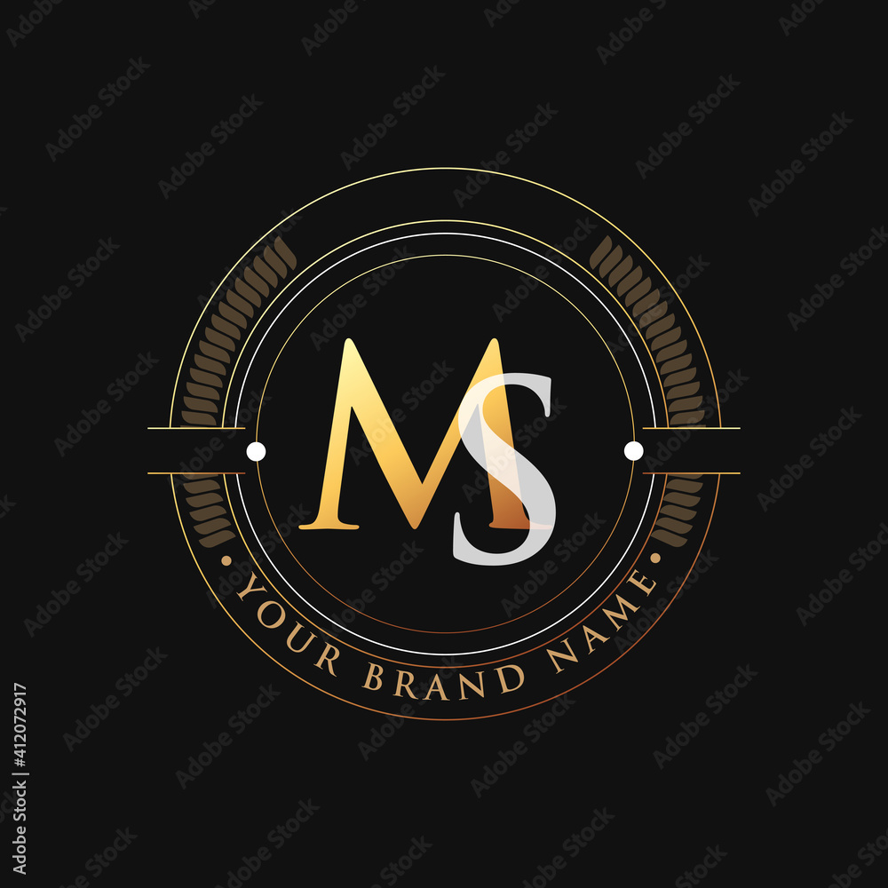 initial letter logo MS gold and white color, with stamp and circle ...