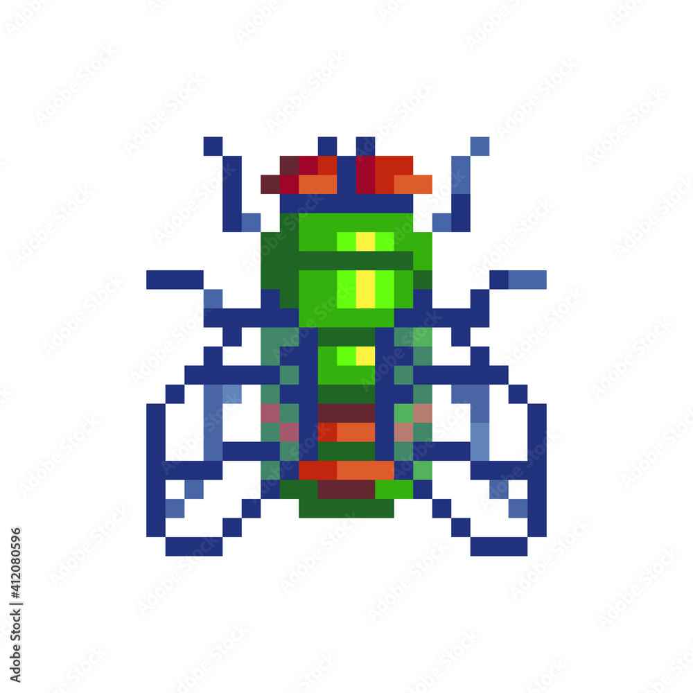 Fly insects pixel art 80s style icon. Element design for stickers, logo, embroidery, mobile app ...