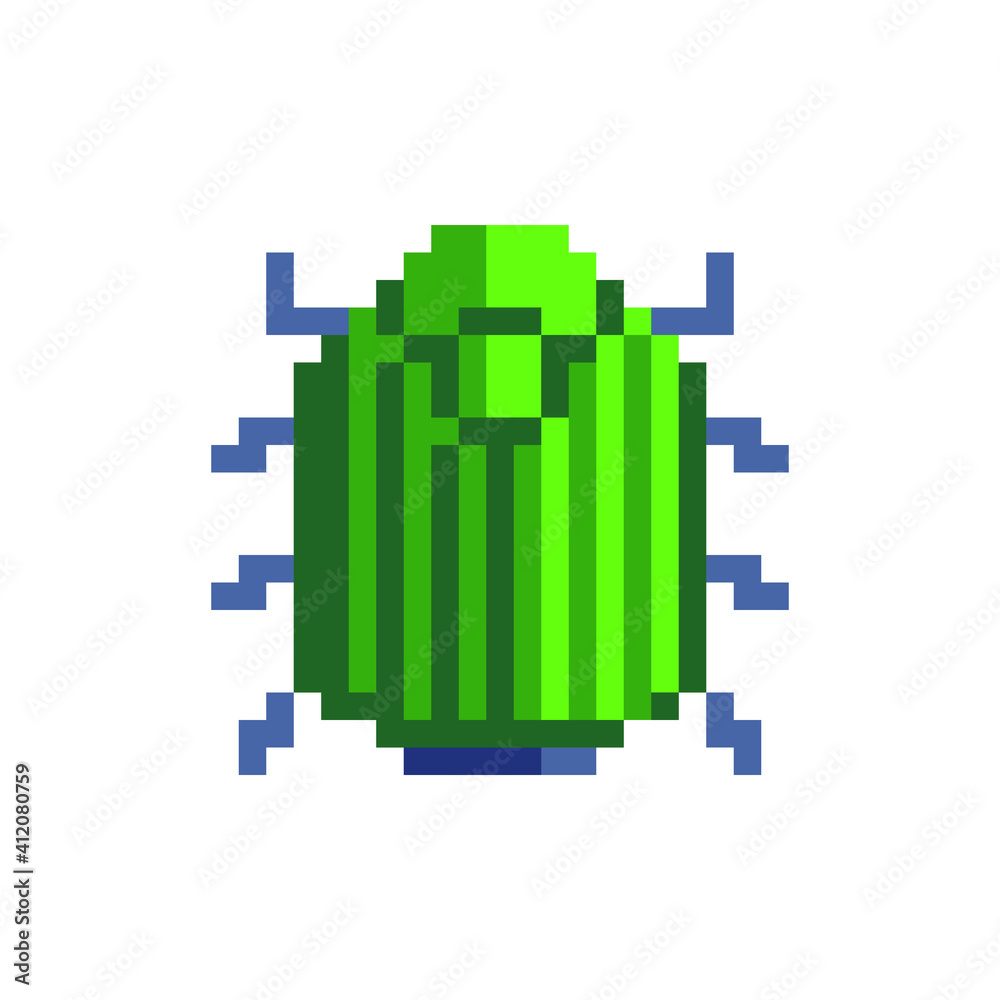 Beetle pixel art potato bug insect pest icon, isolated vector ...