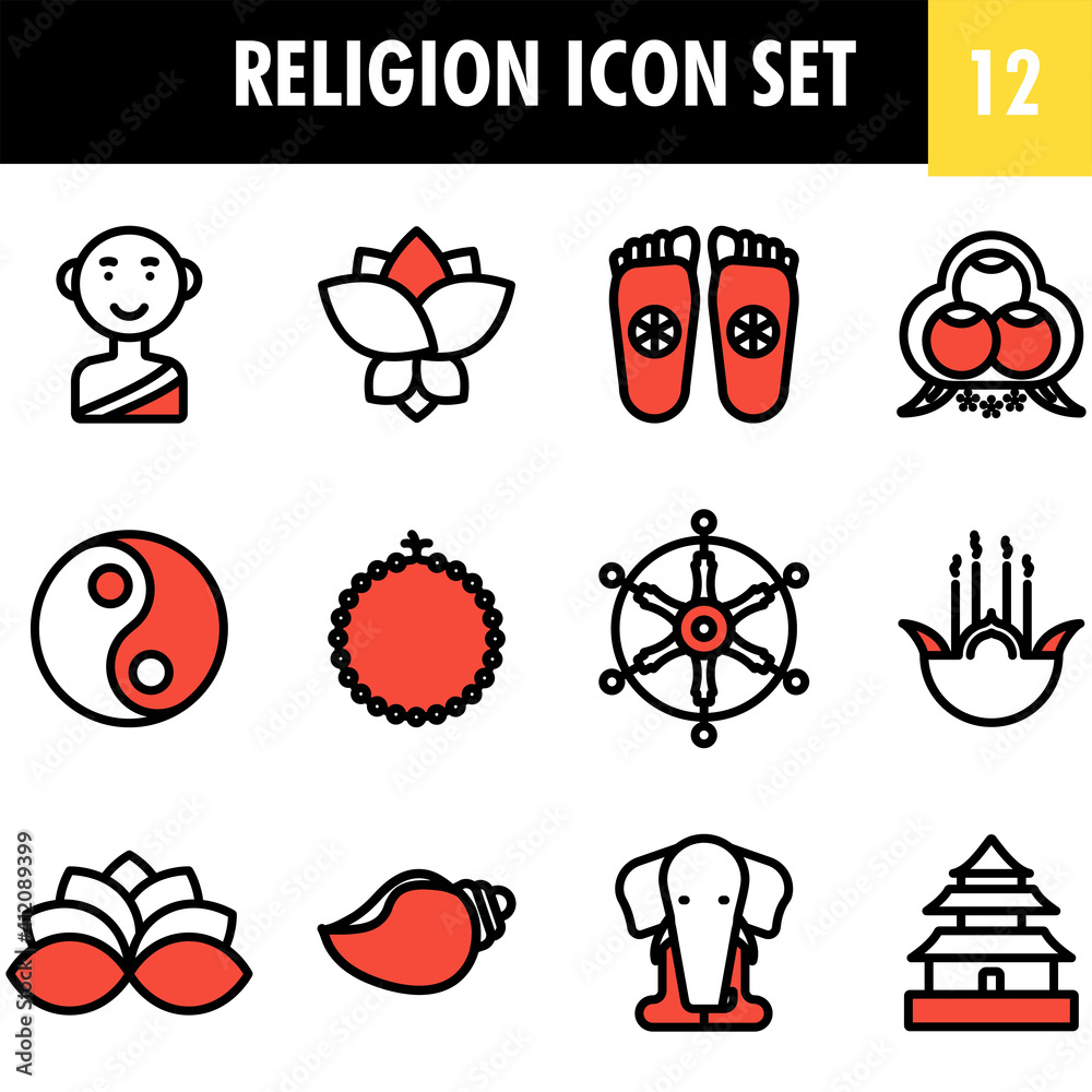 Set Of Religion Icons Or Symbol In Orange And White Color. Stock Vector ...