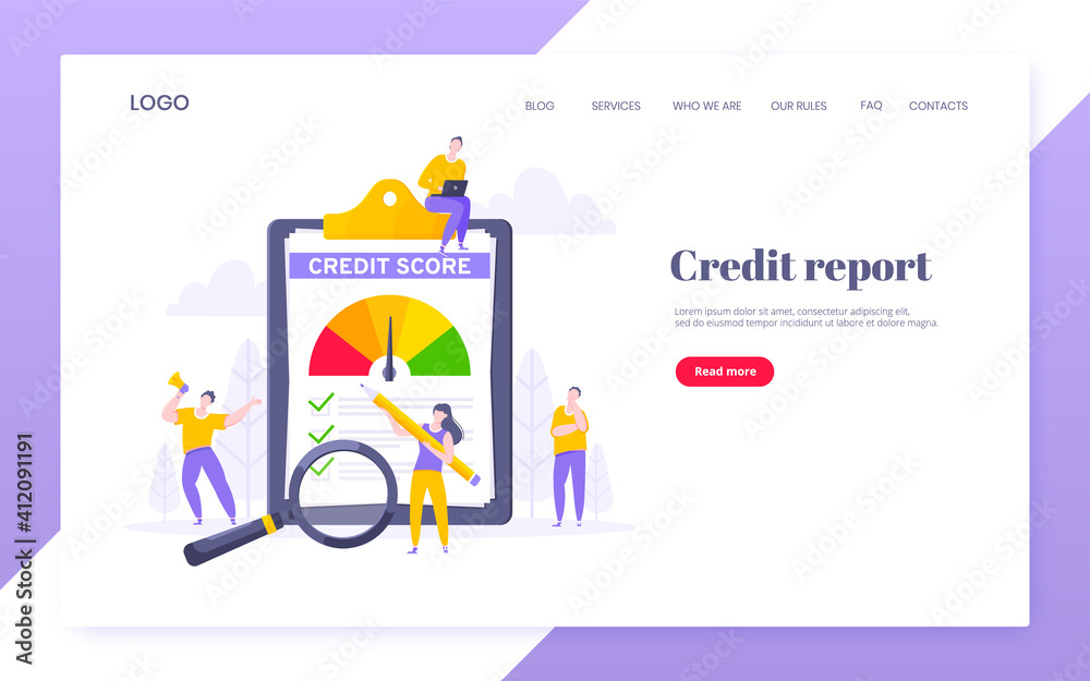 Credit score report with arrow gauge speedometer indicator with color ...