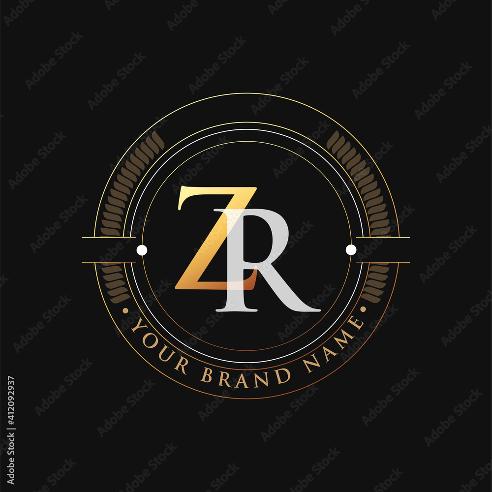 initial letter logo ZR gold and white color, with stamp and circle ...