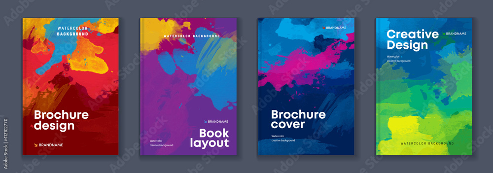 Watercolor A4 booklet colourful cover bundle set Stock Vector | Adobe Stock