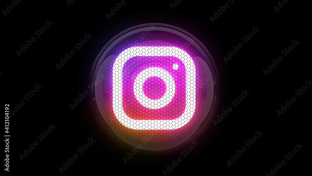 Instagram. Instagram logo. Nixie tube indicator digit. Gas discharge ...