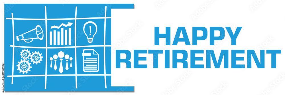 Happy Retirement Blue Business Symbols Grid Left Box Horizontal Stock ...