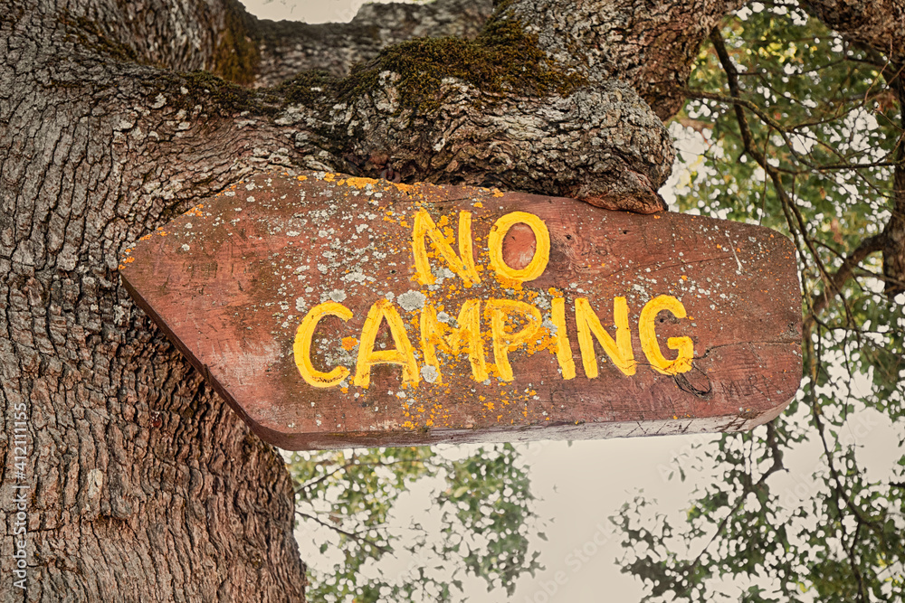 No Camping information sign prohibiting all types of overnight stay in ...