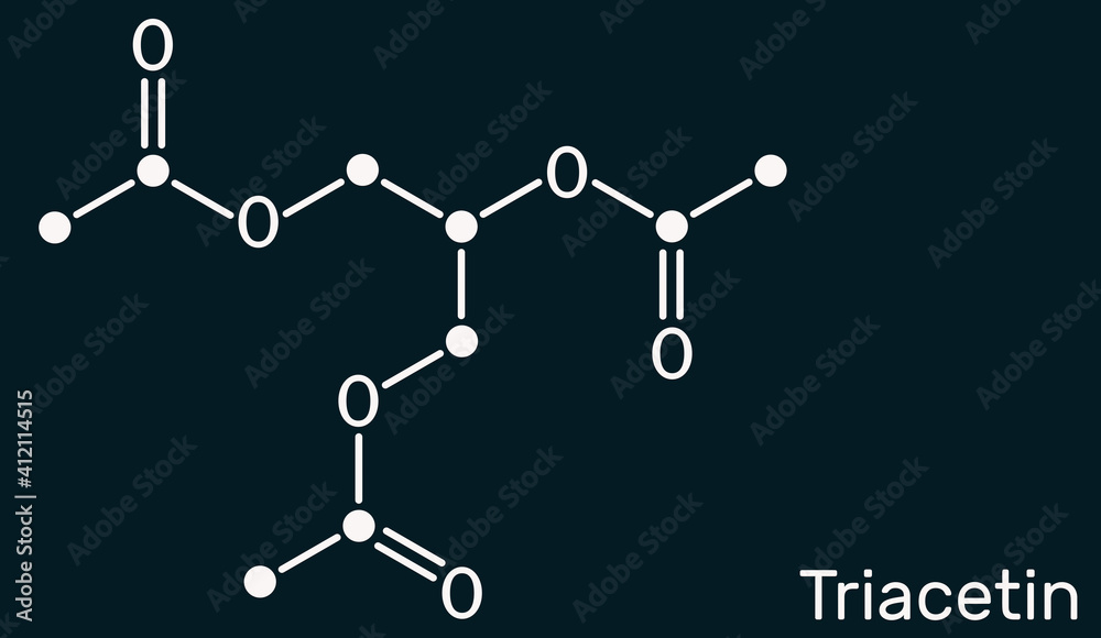 Triacetin, glycerin triacetate molecule. It is triglyceride, triester ...