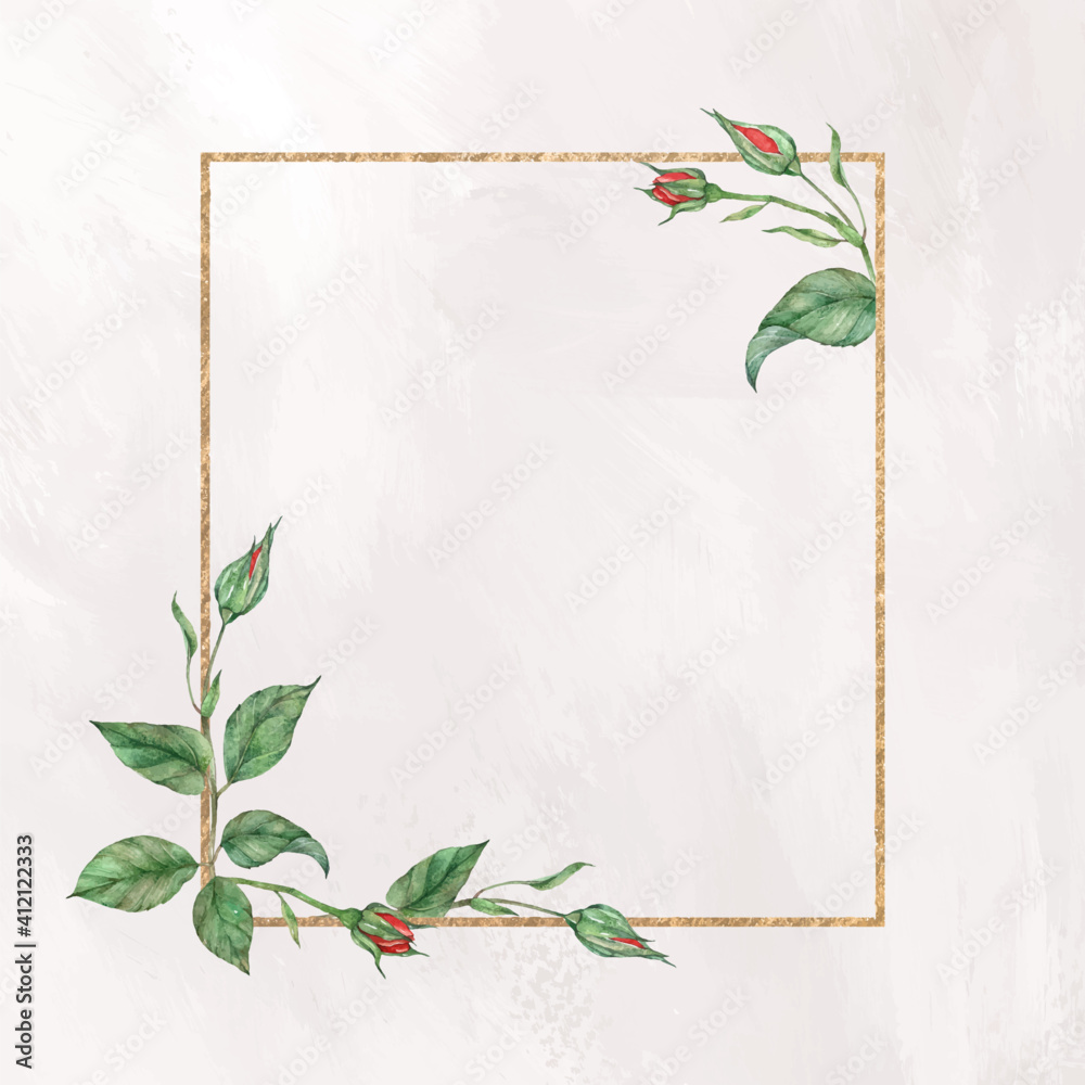 Gold frame vector red rose border Stock Vector | Adobe Stock