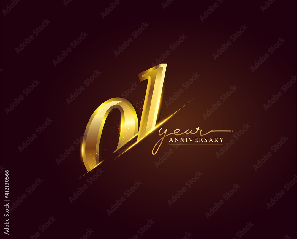 1 Year Anniversary Logo Golden Colored isolated on elegant background ...