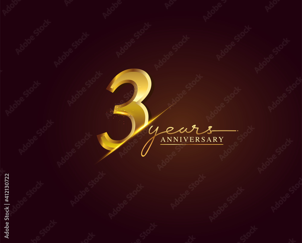 3 Years Anniversary Logo Golden Colored isolated on elegant background ...