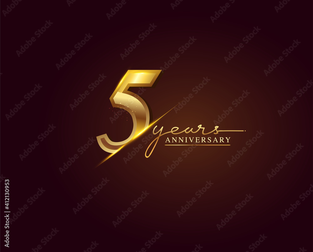 5 Years Anniversary Logo Golden Colored isolated on elegant background ...
