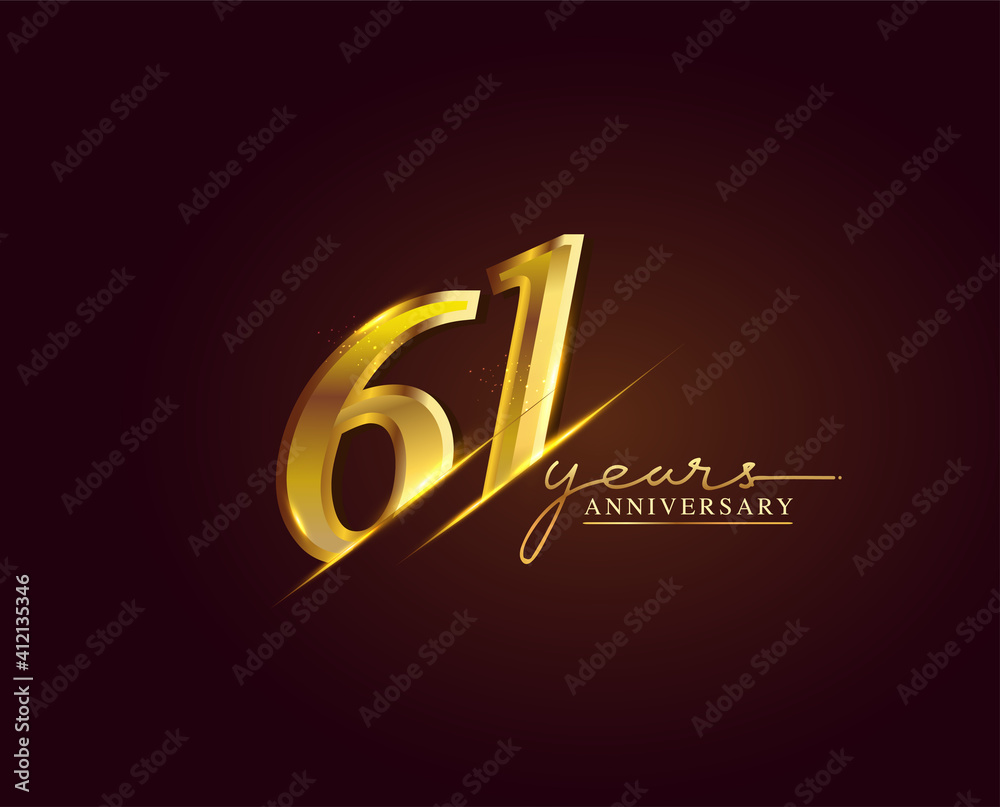 61 Years Anniversary Logo Golden Colored isolated on elegant background ...