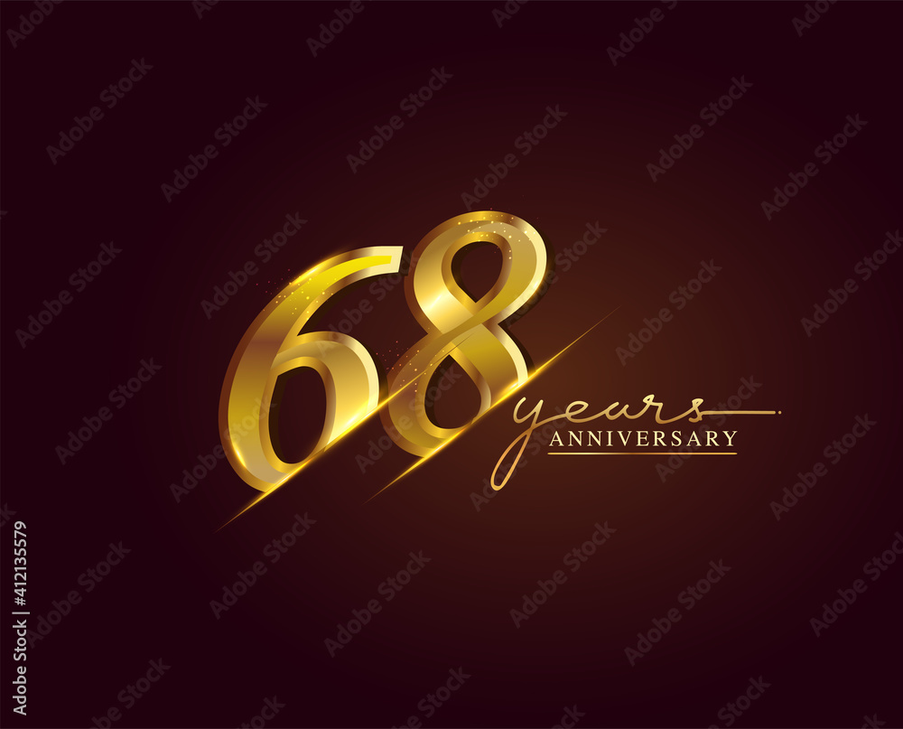 68 Years Anniversary Logo Golden Colored isolated on elegant background ...