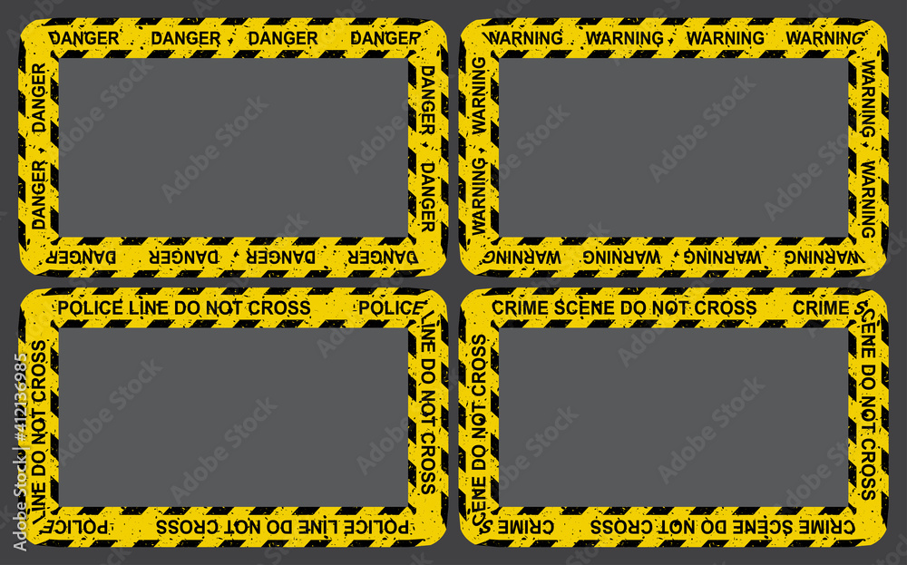 Crime yellow tape frame set. Empty border collection with police strip ...