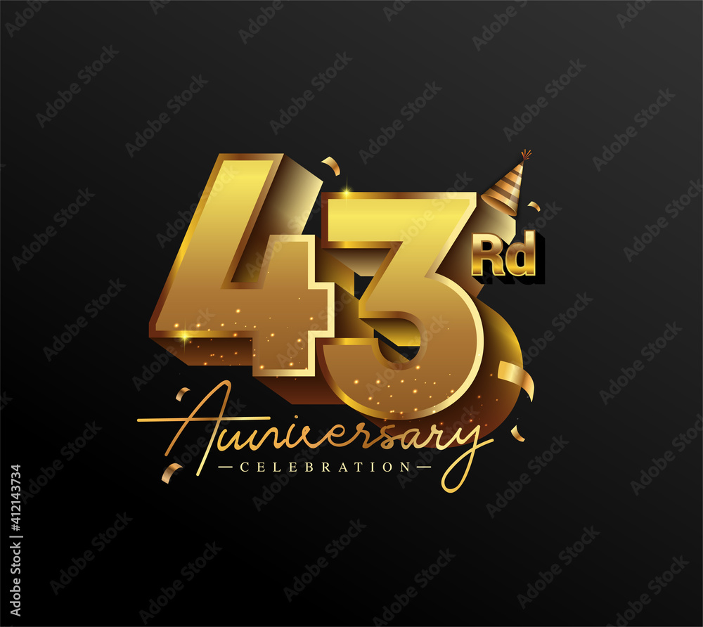 43rd Anniversary Logotype with Gold Confetti Isolated on Black ...