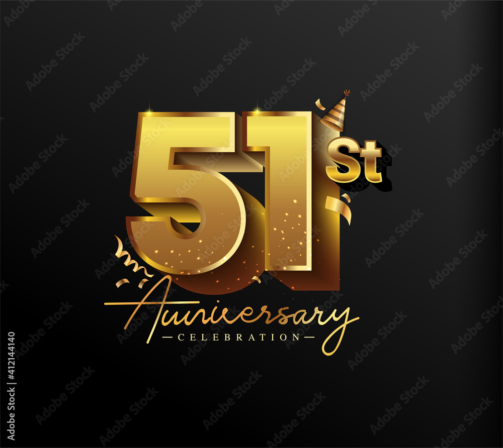 51st Anniversary Logotype with Gold Confetti Isolated on Black ...