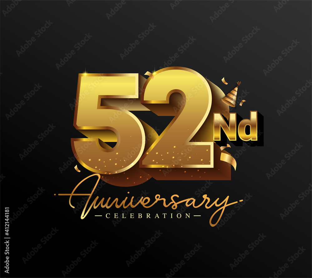 52nd Anniversary Logotype with Gold Confetti Isolated on Black ...