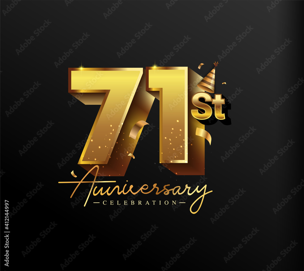 71st Anniversary Logotype with Gold Confetti Isolated on Black ...