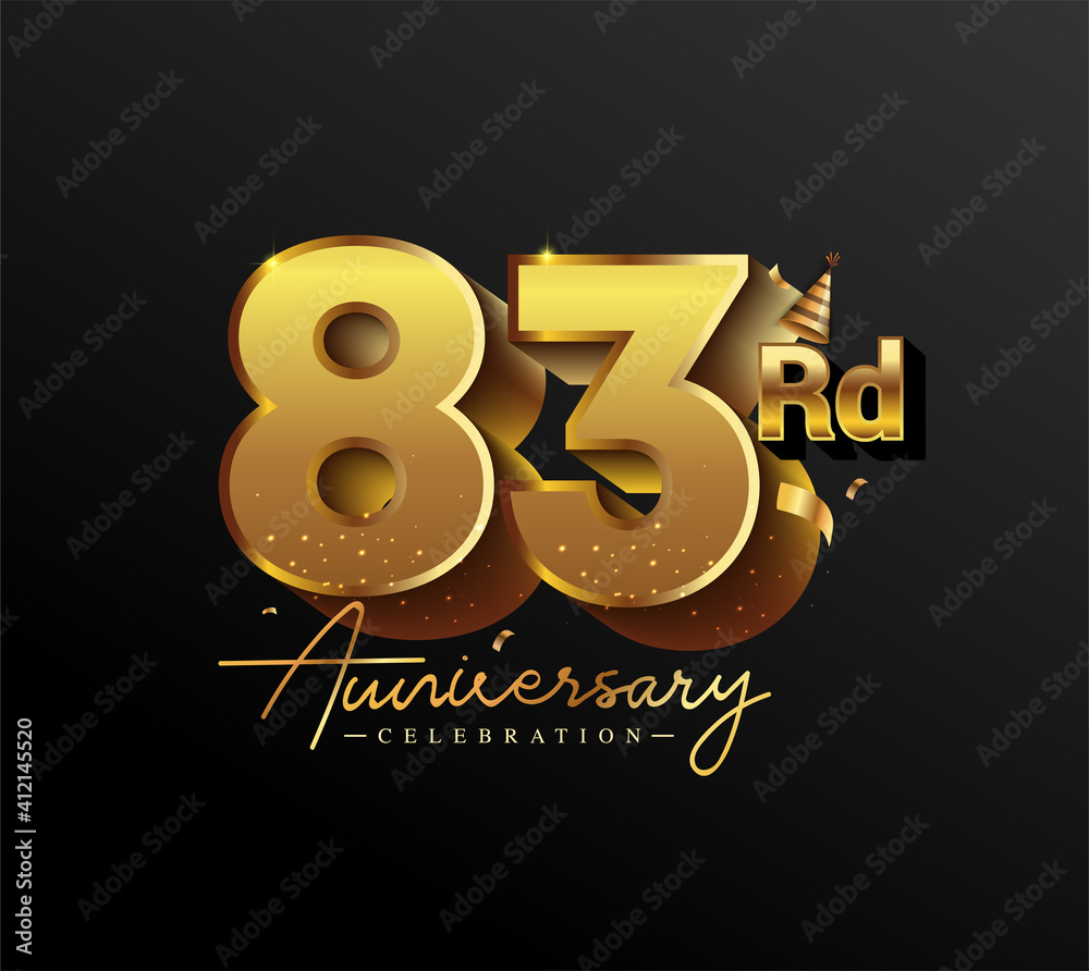 83rd Anniversary Logotype with Gold Confetti Isolated on Black ...