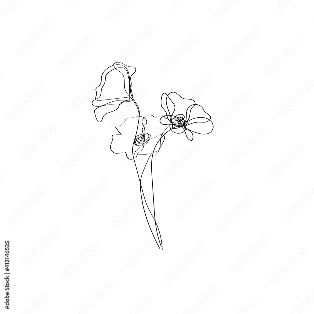 Poppy Continuous Line Drawing. Simple Flowers Black Sketch Isolated on ...