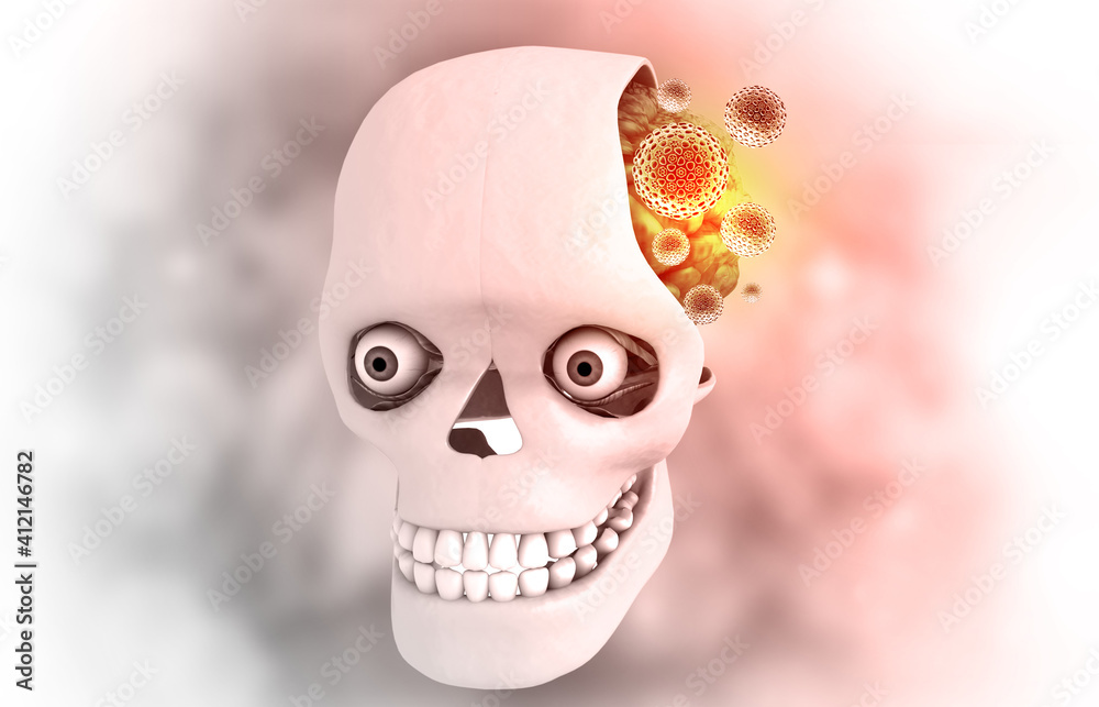 Virus attack on human brain. 3d illustration.. Stock Illustration ...