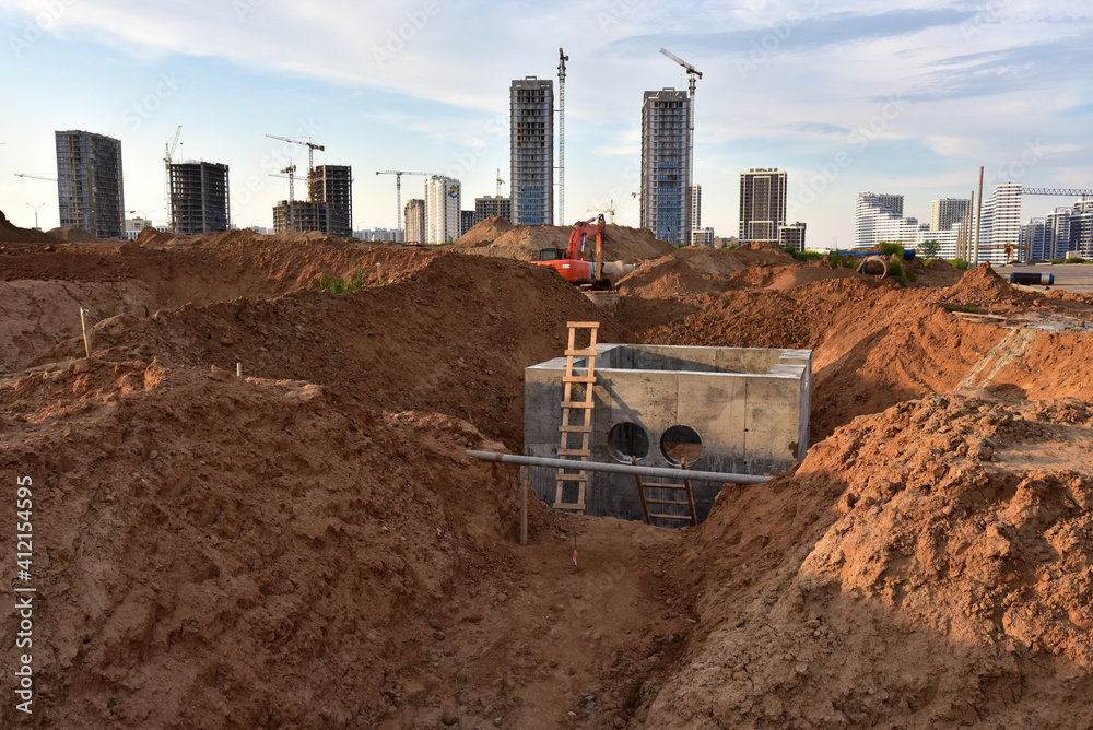 Construction of stormwater pits, sanitary sewer system distribution ...