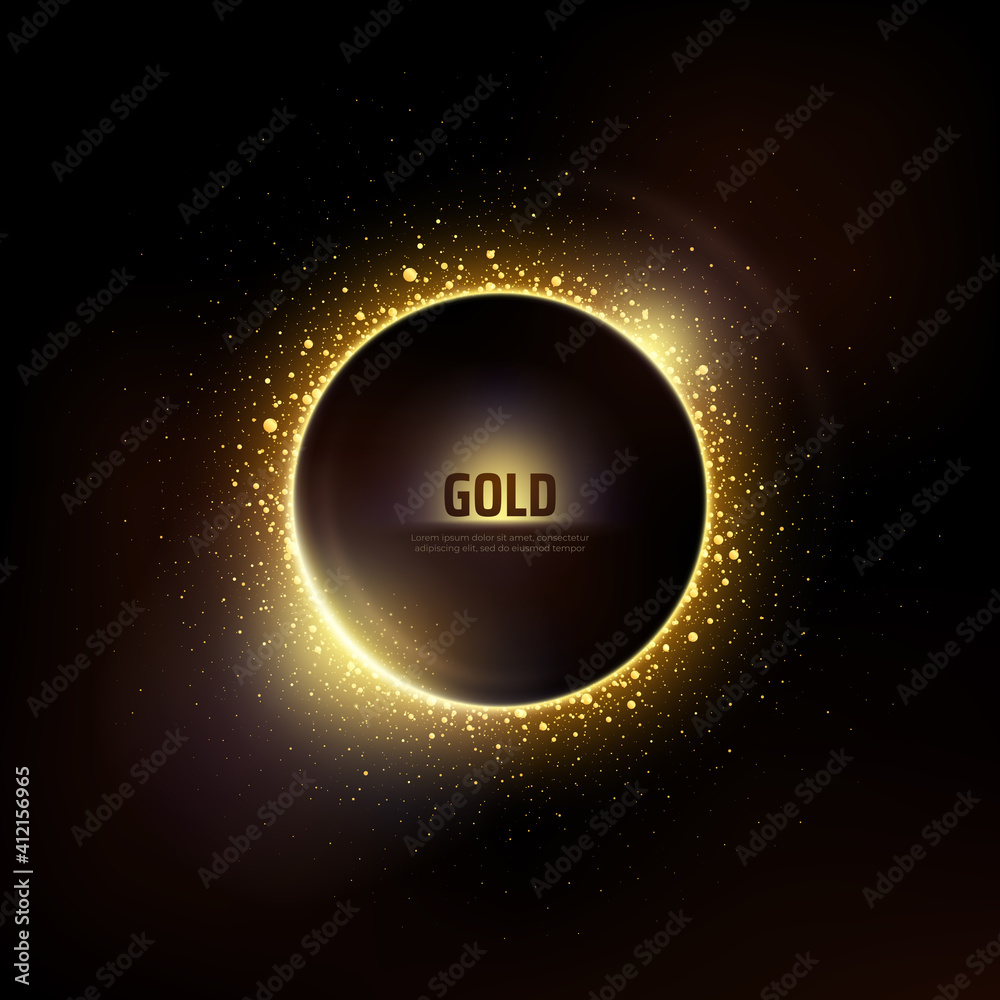Gold circle of shiny particles on a black background. Shining gold ...