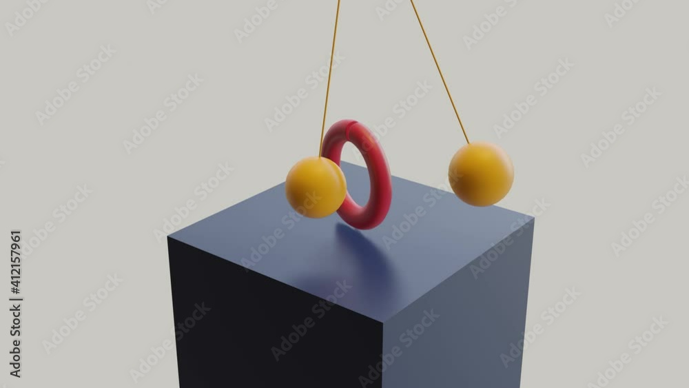 loop animation pendulum swinging, 3d yellow balls and rotating wheel ...